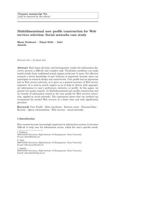 PDF Multidimensional User Profile Construction For Web Services Selection Social Networks