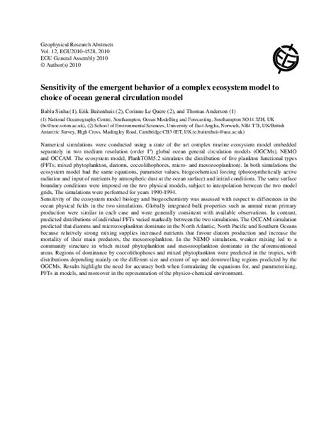 Pdf Sensitivity Of The Emergent Behavior Of A Complex Ecosystem Model