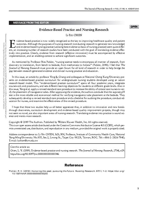 Evidence Based Practice And Nursing Research Message From The Editor