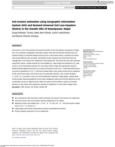 PDF Soil Erosion Estimation Using Geographic Information System GIS And Revised Universal