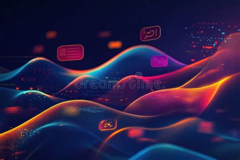 Colorful Digital Wave Patterns With Abstract Data Elements In A Futuristic City Landscape At