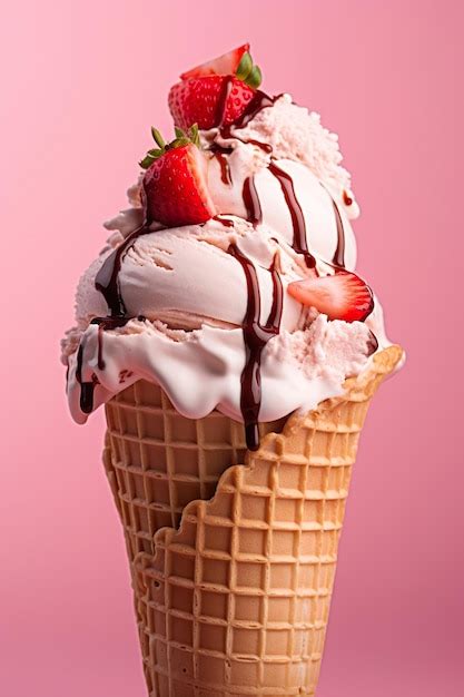 Premium Ai Image Pink Strawberry Chocolate Ice Cream