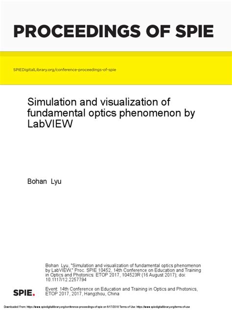 Proceedings Of Spie Simulation And Visualization Of Fundamental Optics