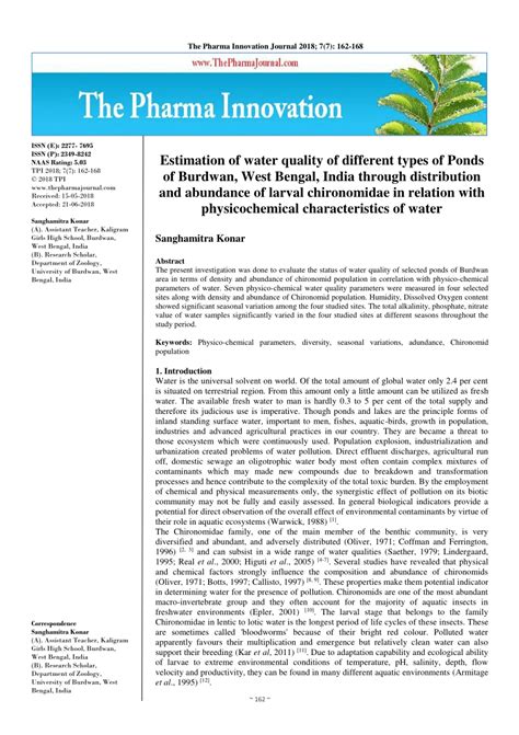 Pdf Estimation Of Water Quality Of Different Types Of Ponds Of Burdwan West Bengal India