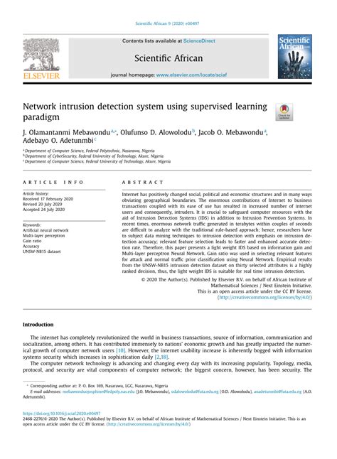Pdf Network Intrusion Detection System Using Supervised Learning Paradigm