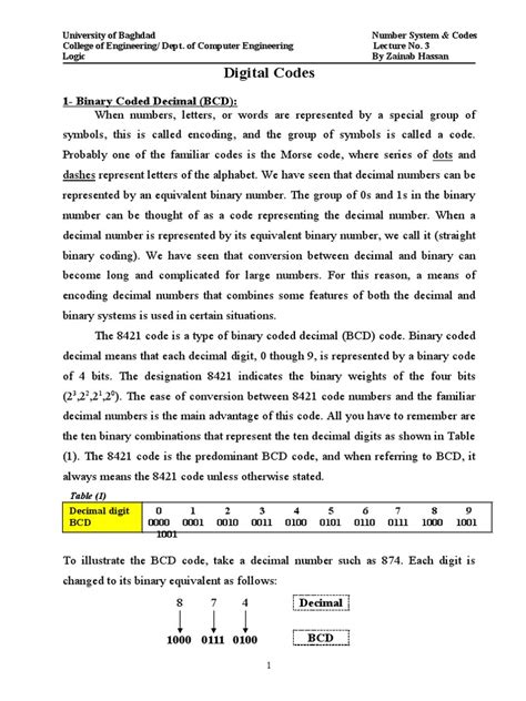 Digital Codes Pdf Binary Coded Decimal Bit