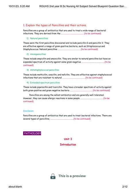 Solution Rguhs 2nd Year B Sc Nursing All Subject Solved Blueprint