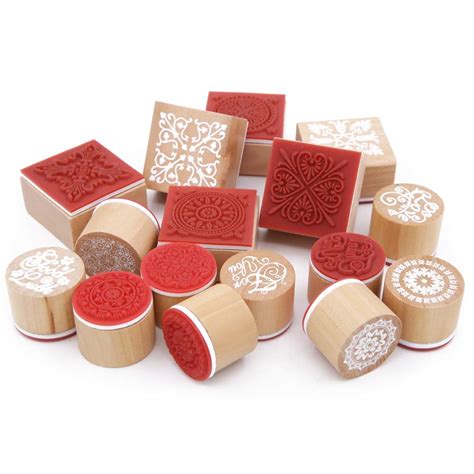 Set Of 16 Floral Pattern Stamp Lace Wooden Rubber Stamp