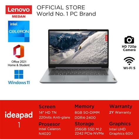 Jual Lenovo Ideapad 1 14igl7 4wid Cel N4020 8gb 256gb W11hsl Ohs2021 Cloudgrey 2y 14 Di Seller