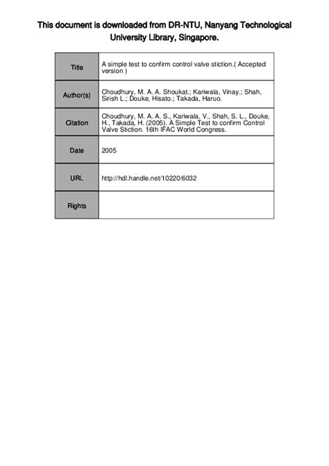 Pdf A Simple Test To Confirm Control Valve Stiction