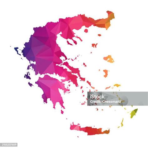 추상 다각형 지도벡터 일러스트 레이 션 낮은 폴리 색상 무지개 그리스 고립된지도 0명에 대한 스톡 벡터 아트 및 기타 이미지