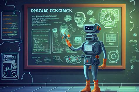 Bitcoin Cryptocurrency Digital Currency Concept Robot Professor Explains Stock Illustration