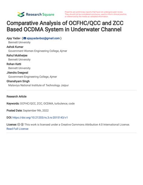 Pdf Comparative Analysis Of Ocfhcqcc And Zcc Based Ocdma System In