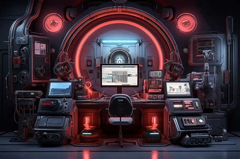 Premium Ai Image Futuristic Computer Gaming Setup Pc High Configuration With Monitors
