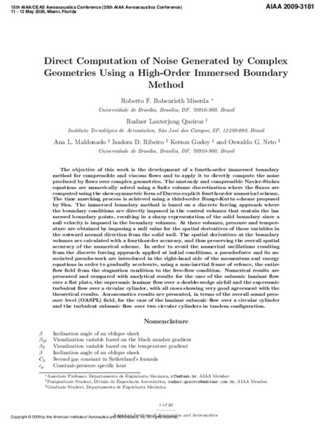 Pdf Direct Computation Of Noise Generated By Complex Geometries Using A High Order Immersed
