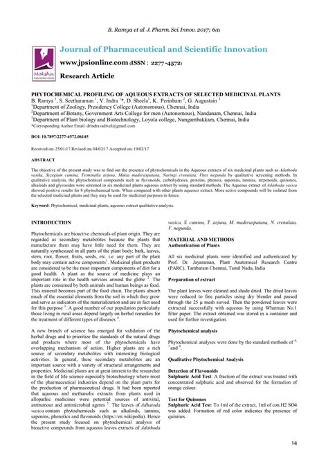 Pdf Phytochemical Profiling Of Aqueous Extracts Of Selected Medicinal
