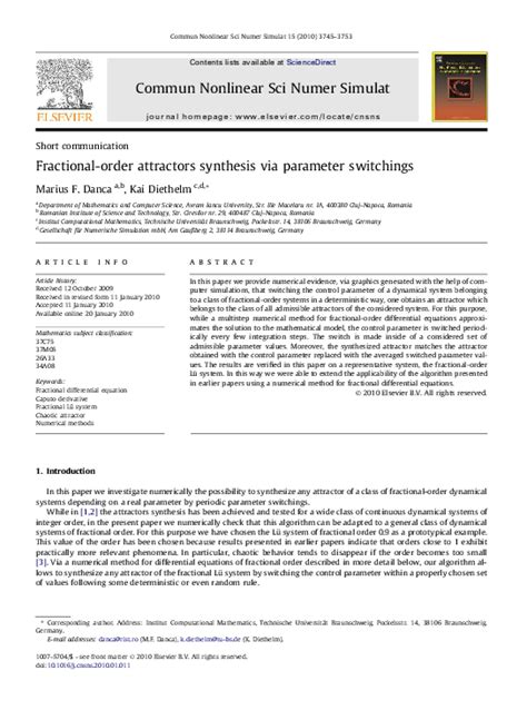 Pdf Fractional Order Attractors Synthesis Via Parameter Switchings