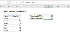 Excel VAR P Function Exceljet