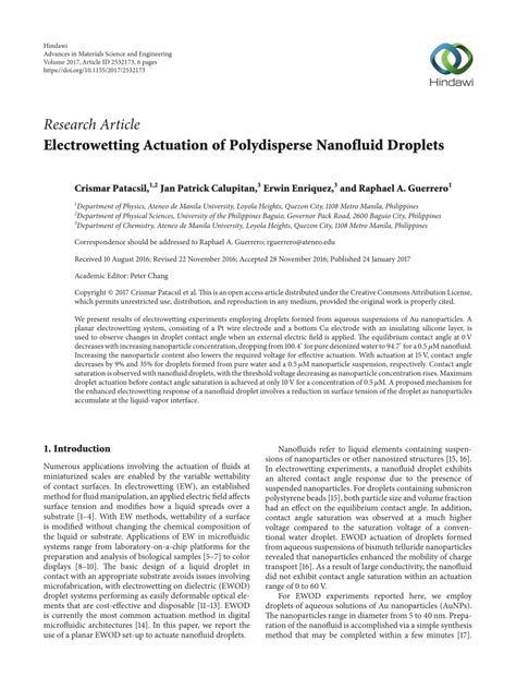 Pdf Electrowetting Actuation Of Polydisperse Nanofluid Droplets