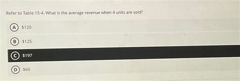 solved refer to table 15 4 ﻿what is the average revenue