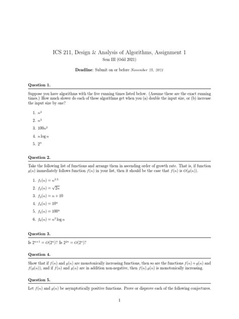 Ics 211 Design And Analysis Of Algorithms Assignment 1 Pdf