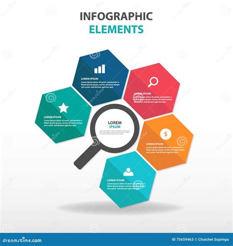 Abstract Colorful Hexagon With Magnifying Glass Business Infographics Elements Presentation
