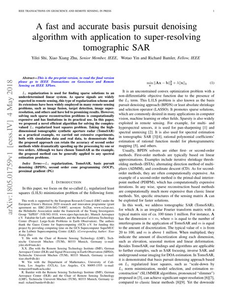 pdf a fast and accurate basis pursuit denoising algorithm with