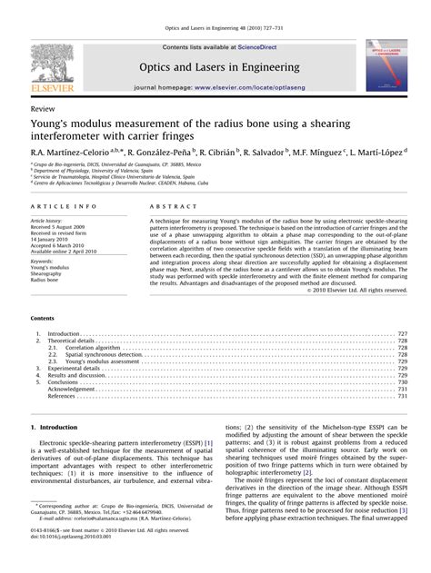 Pdf Youngs Modulus Measurement Of The Radius Bone Using A Shearing
