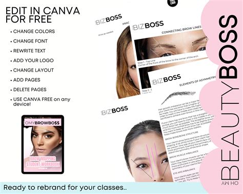 Microblading Manual And Brow MAPPING Editable Workbook Student Practice SPMU Brow Training