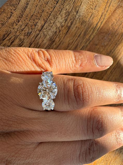 14k White Gold 3 Stone Diamond Engagement Ring Round Diamond 3 Stone