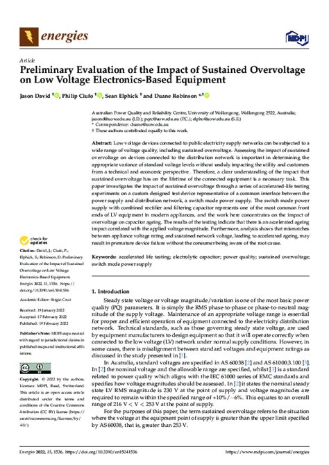 Pdf Preliminary Evaluation Of The Impact Of Sustained Overvoltage On Low Voltage Electronics