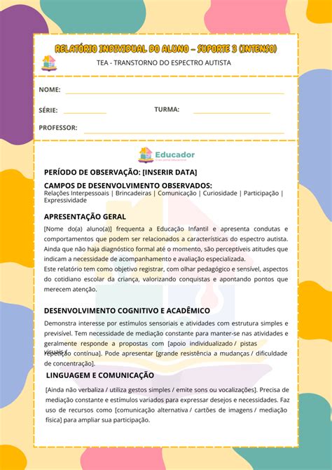 Exemplo De Relatório De Aluno Com Autismo Modelos Prontos Para Adaptar