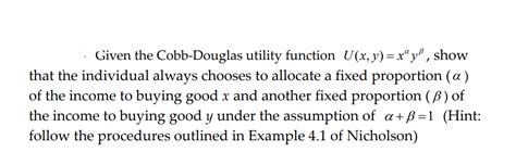 solved given the cobb douglas utility function u x y xαyβ