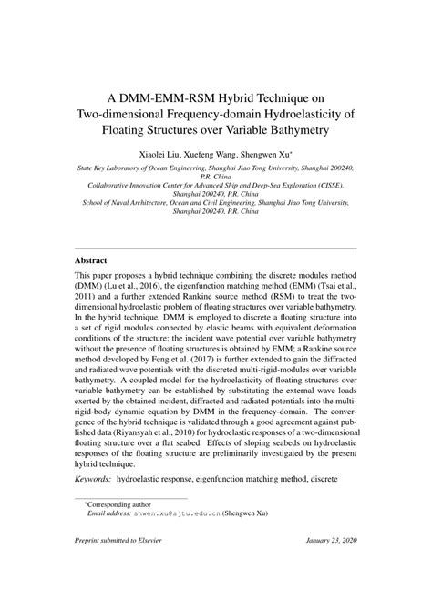 Pdf A Dmm Emm Rsm Hybrid Technique On Two Dimensional Frequency Domain Hydroelasticity Of