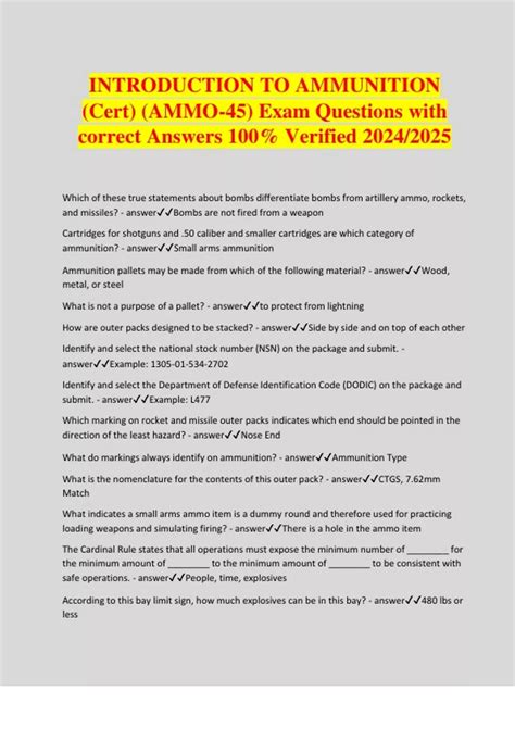 Introduction To Ammunition Cert Ammo 45 Exam Questions With Correct