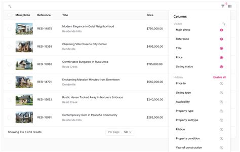 Table Customization And Filtering Residenda