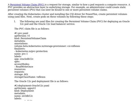 Step 5 Create Persistent Volume Claim Pvc And Oracle Pods On Powerflex Oracle In Docker