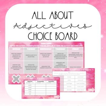 All About Adjectives Digital Grammar Choice Board January Tpt