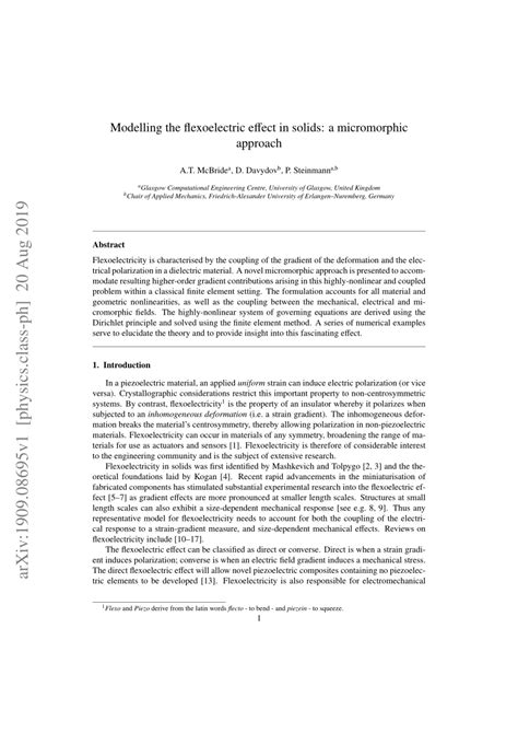 Pdf Modelling The Flexoelectric Effect In Solids A Micromorphic Approach