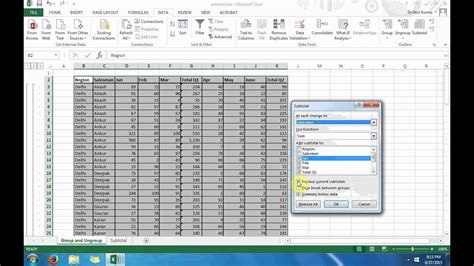 subtotalandgrouping in excel 2013 hindi youtube
