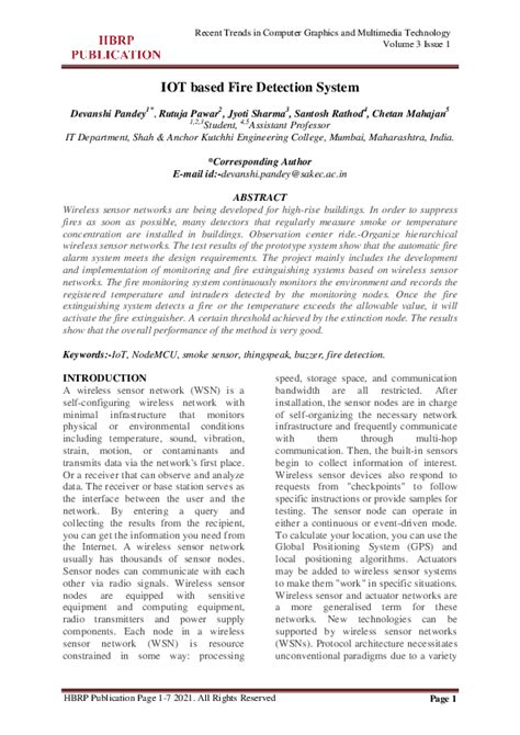 Pdf Iot Based Fire Detection System
