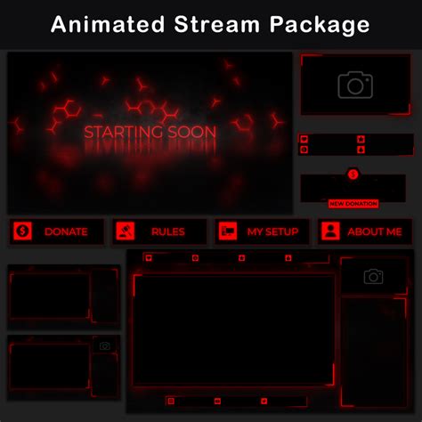 Animated Red Twitch Overlay Package Minimalist Stream Overlay Pack