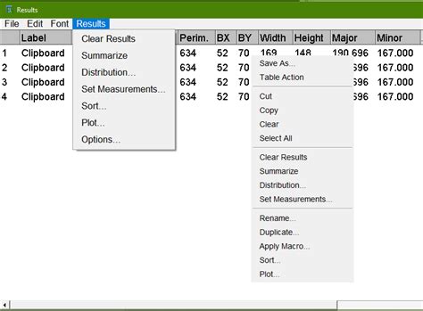 imagej results table results menu usage and issues image sc forum
