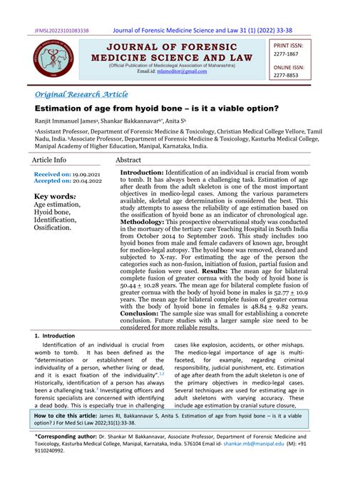 Pdf Estimation Of Age From Hyoid Bone Is It A Viable Option