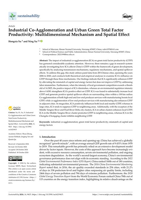 Pdf Industrial Co Agglomeration And Urban Green Total Factor Productivity Multidimensional