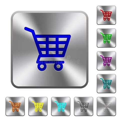 shopping cart rounded square steel buttons stock vector illustration
