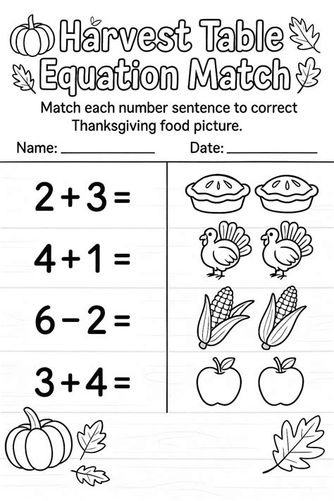 Harvest Table Equation Match Worksheet Download And Print Now