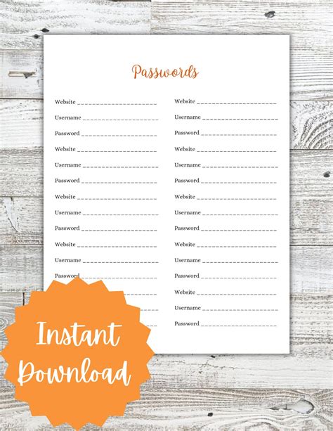 password tracker printable pdf printable free templates
