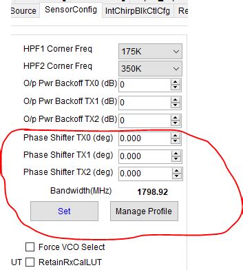 MMWAVE STUDIO Clarification On The Phase Shifter Tx0 Tx1 Tx2 In Sensor Config Tab Sensors