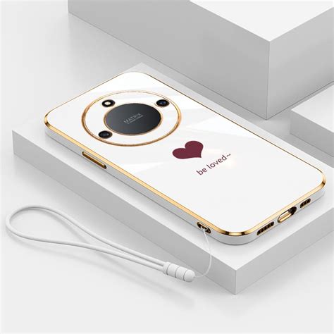Honor X9c X9b X9a 5g X6 X8 5g Luxury Love Heart Casing Square Edges Plating Back Tpu Soft Case
